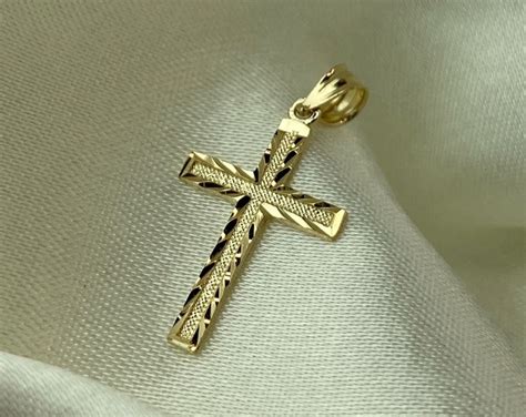14k Yellow Gold Classic Personalized Religious Cross Pendant Necklace 1