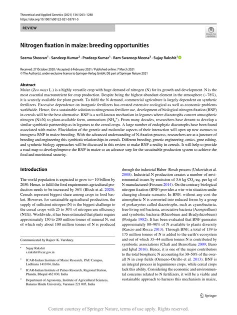 Nitrogen Fixation In Maize Breeding Opportunities Request Pdf