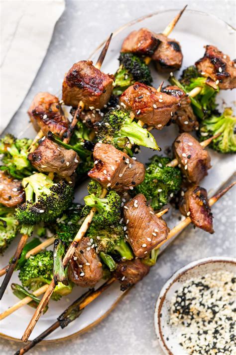 Soy Marinated Beef And Broccoli Skewers