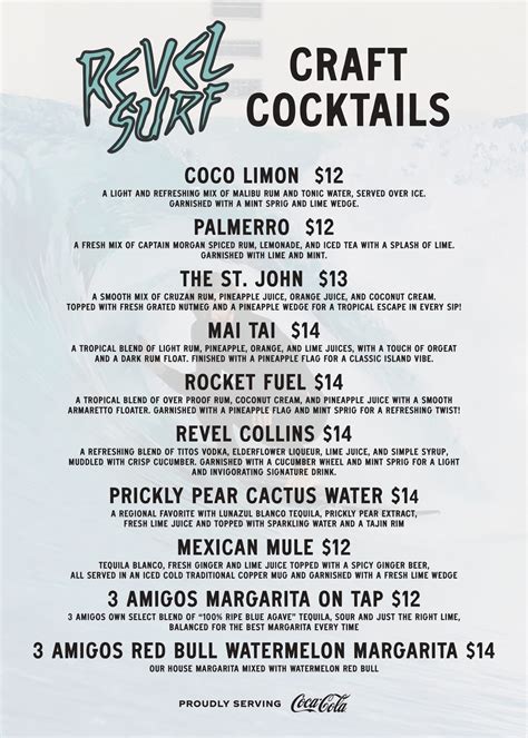 Menu Revel Surf Park Surfing And Dining At Cannon Beach Mesa Az