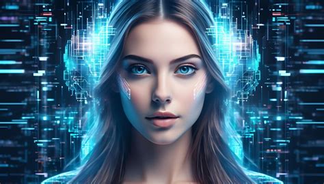 Female Face Against The Background Of Digital Holograms And Codes