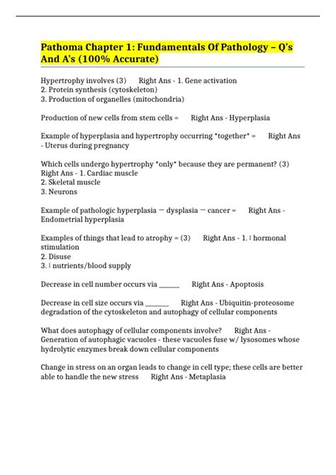 Pathoma Chapter 1 Fundamentals Of Pathology Qs And As 100