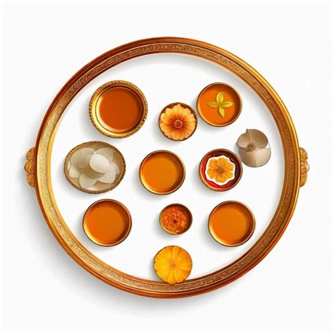 Puja Thali Vector Set White Background Isolated Premium Ai Generated