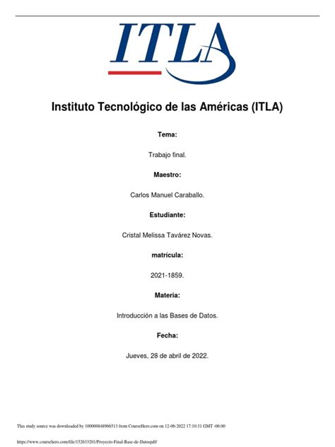 Proyecto Final Base De Datos Pdf Pdf Informática Modelo De Datos