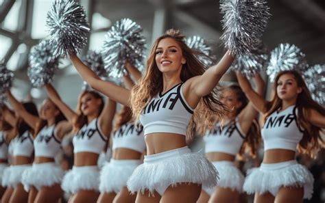 Dazzling Cheerleaders Performing Perfect Routine Premium Ai Generated