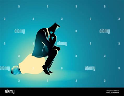 Business Illustration Of A Businessman Sitting And Thinking On Light