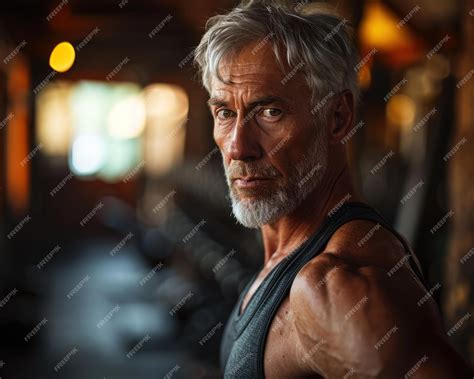 Premium Photo A Strong Grandpa Poses In The Gym For Fitness Active