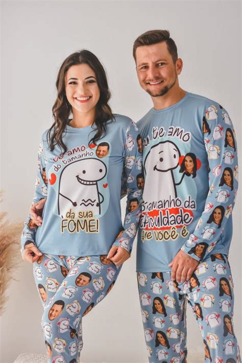 Combo Pijama De Jersey Longo Casal Personalizado Com Foto Ilustração Lumaré Personalizados