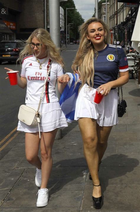 Tallia Storm In A White Mini Skirt Leaves Scotland Vs Czech Republic
