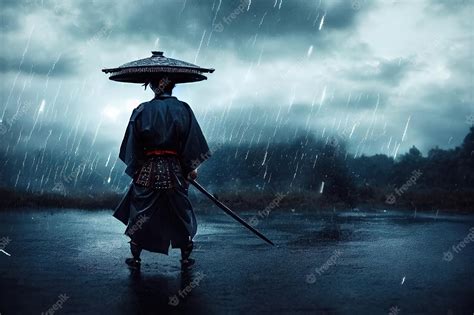 Premium Photo Raster Illustration Of Samurai Stay With Swords In