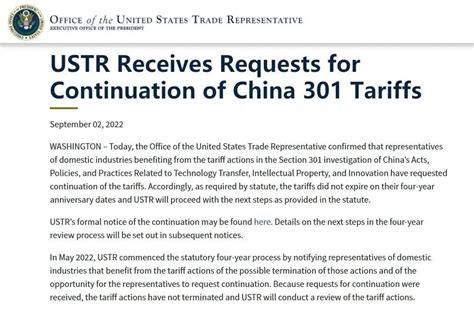 Us To Maintain China 301 Tariffs While Review Continues