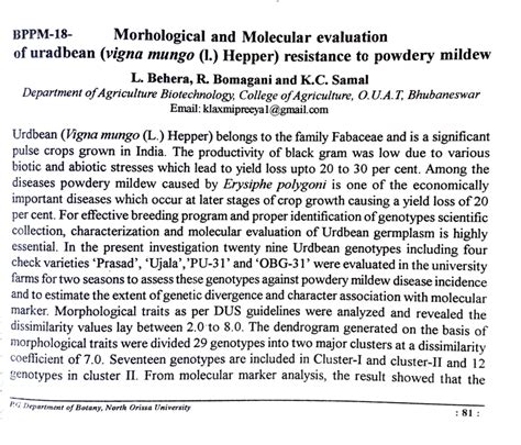 Pdf Morphological Molecular Evaluation Of Urdbean Against Powdery Mildew Resistance