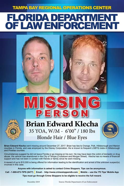 10 000 Reward Offered In Brian Klecha Case Hernando Sun