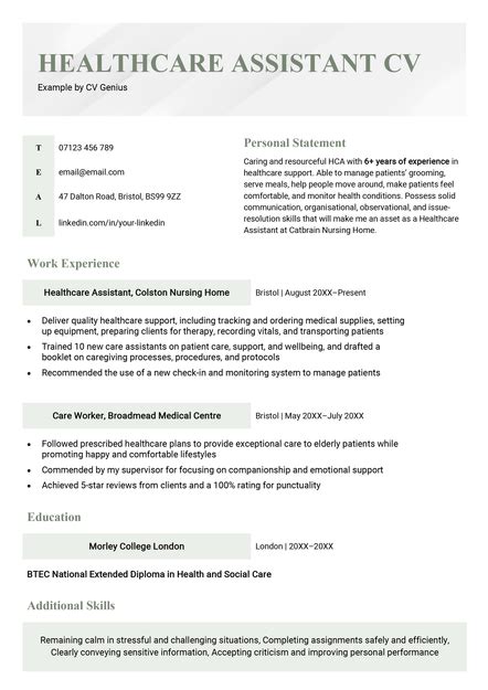 Care Assistant Cv Sample With Template And Tips