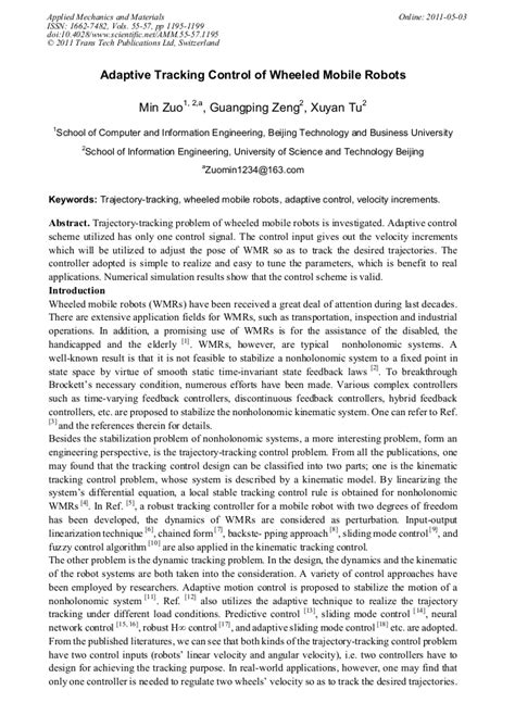 Adaptive Tracking Control Of Wheeled Mobile Robots Scientificnet