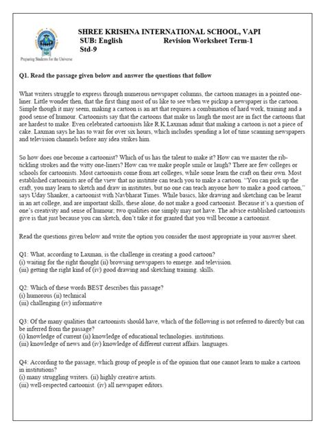 Revision Worksheet Class 9 T 1 Download Free Pdf Cartoon