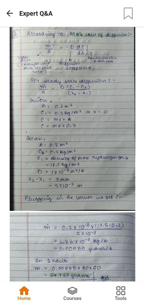 Solved Expert Qanda 16 According To Fucks Laws Of Diffusion