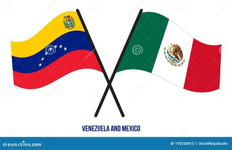 Venezuela And Mexico Flags Crossed And Waving Flat Style Official