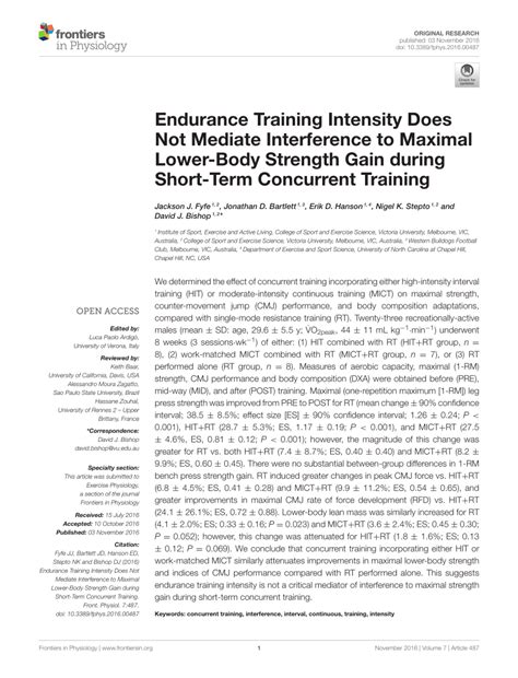 Pdf Endurance Training Intensity Does Not Mediate Interference To Maximal Lower Body Strength