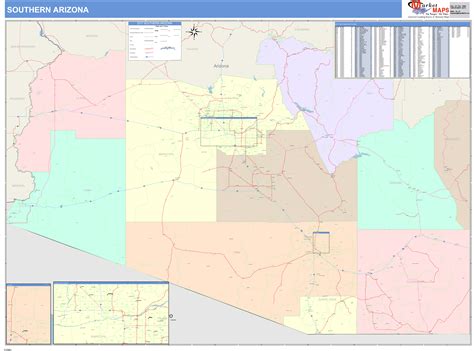 Arizona Southern Wall Map Color Cast Style By Marketmaps