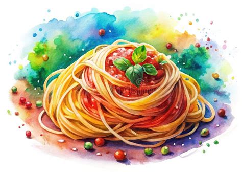 Whimsical Watercolor Spaghetti Clip Art Abstract Pasta Illustration For