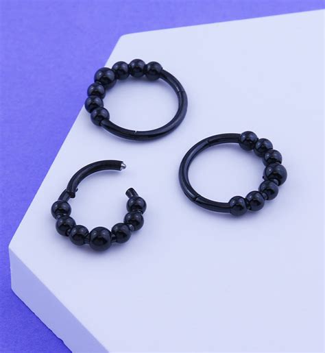 Black Pvd Beaded Titanium Hinged Segment Ring