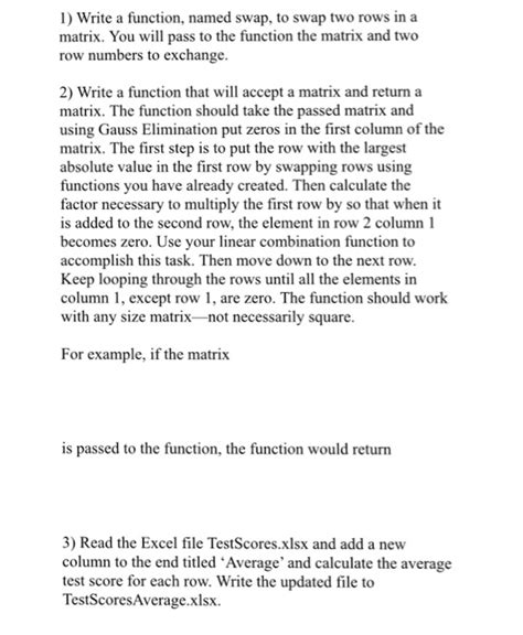 Solved 1 Write A Function Named Swap To Swap Two Rows In