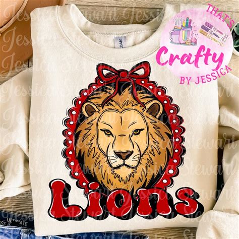 Lions Red Bow Frame Coquette Retro Png Digital File Football Band
