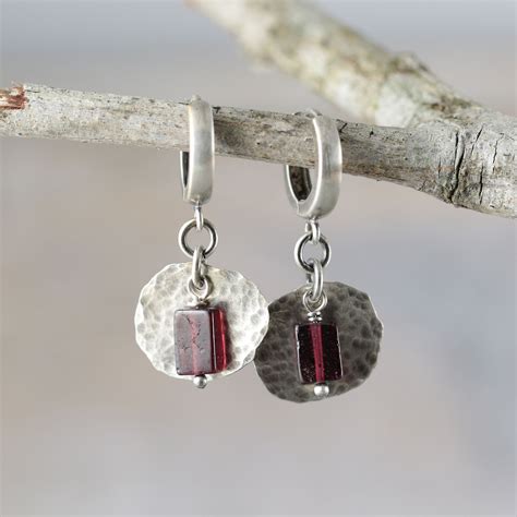Garnet Earrings Garnet Sterling Silver Earrings Anniversary T For