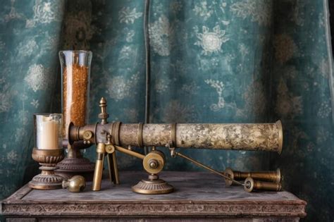 Premium Ai Image Vintage Brass Telescope With Celestial Map