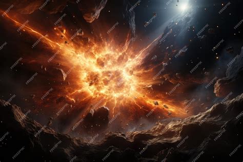 Premium Ai Image A Explosion In Space With Rocks And Light