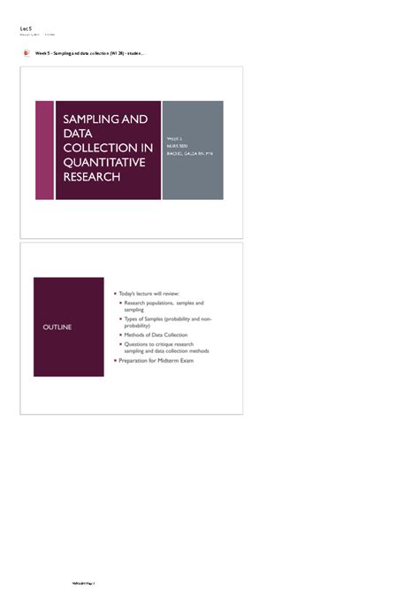 Lec 5 Lecture Of Week 5 Of Quantitative Research Week 5 Sampling