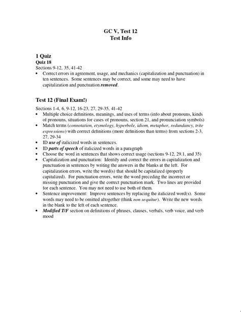 Review For Grammar And Composition Test 36 The Dock For Learning