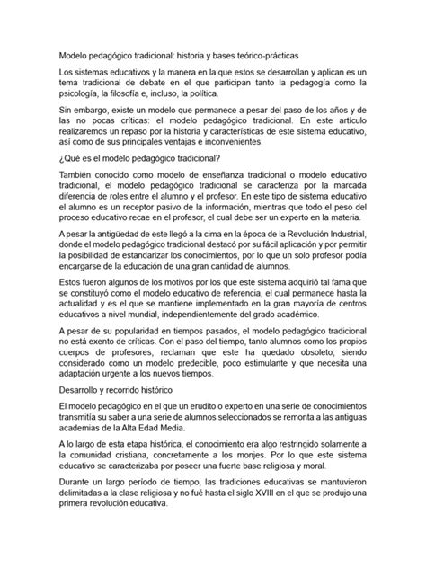 Historia Y Características Del Modelo Tradicional Pdf Maestros