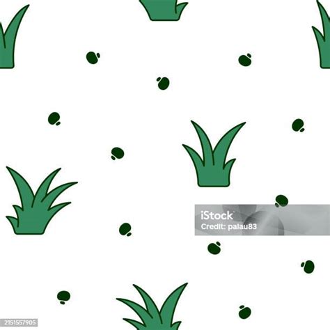 Lawn Grass Seamless Pattern Flora Garden Plant Hand Drawn Style Vector