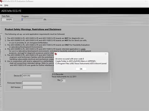 Ads1292recg Fe Using The Eval Board With Windows 11 Pro Installation