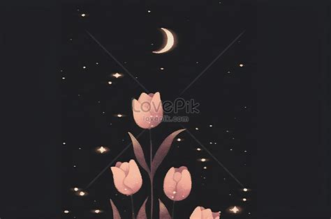 Tulip Flowers In The Night Sky Illustration Imagepicture Free Download