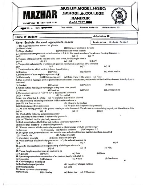 Atomic Structure Test Pdf