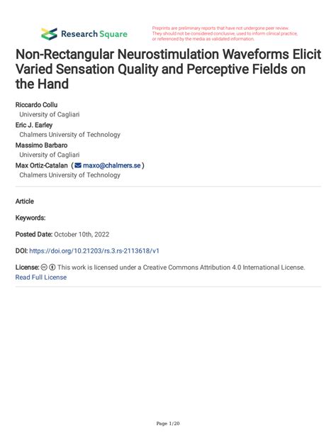 Pdf Non Rectangular Neurostimulation Waveforms Elicit Varied Sensation Quality And Perceptive