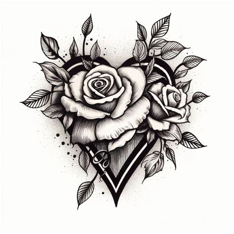 Rose And Heart With Banner Drawing