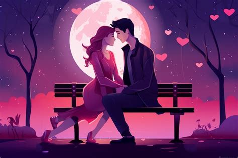 Premium Vector Cute Couple On Park Bench
