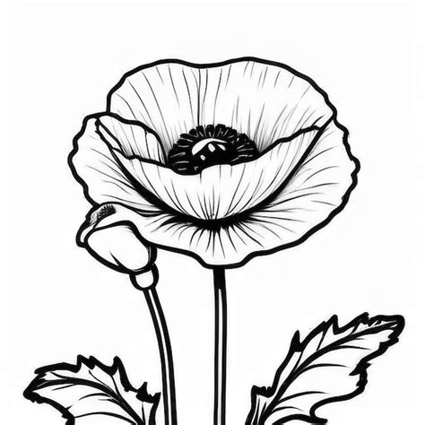 Poppy Flower Outline Black And White Cute Coloring Book Premium Ai