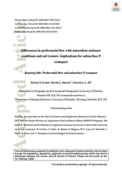 Pdf Differences In Preferential Flow With Antecedent Moisture