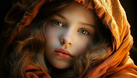 Cute Caucasian Girl With Long Brown Hair Smiling At Camera Generated By