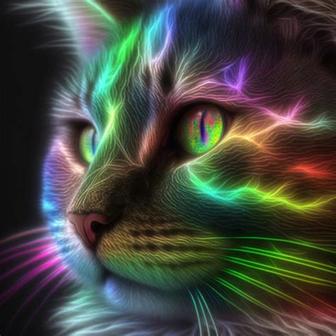O Rosto De Um Gato é Iluminado Com Linhas Coloridas E A Palavra Gato Nele Foto Premium