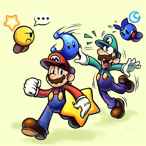 Mario Luigi Starlow And Lunaris Mario And 2 More Drawn By Axelorca
