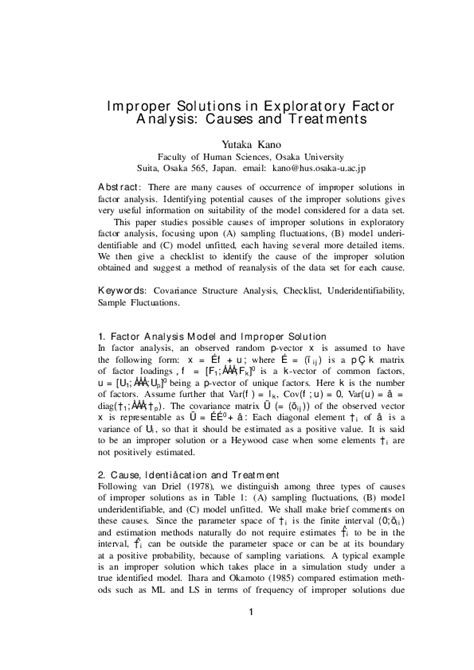 Pdf Improper Solutions In Exploratory Factor Analysis Causes And