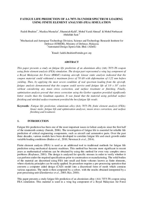 Pdf Fatigue Life Prediction Of Aa 7075 T6 Under Spectrum Loading