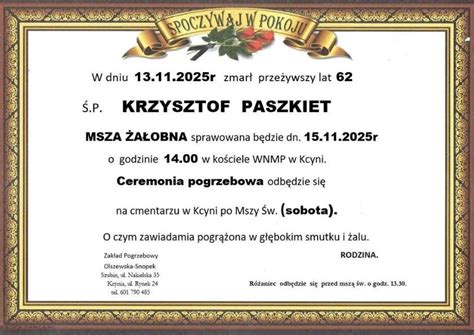Śp Krzysztof Paszkiet Nekrolog