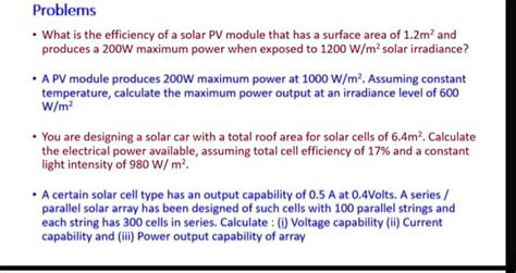 solved problems what is the efficiency of a solar pv module that has